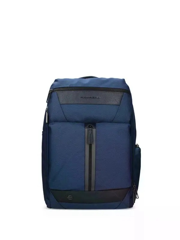 PIQUADRO Leather-trimmed Textured Backpack - Blue