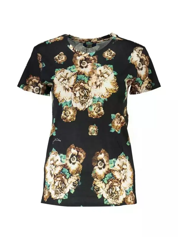 Roberto Cavalli Floral-print Cotton T-shirt - Black