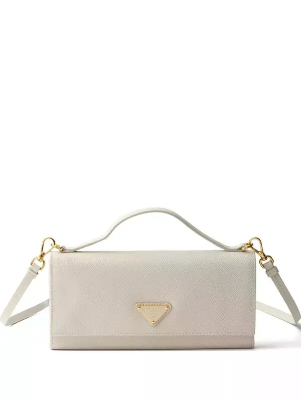Prada Saffiano Leather Wallet With Shoulder Strap - Neutrals