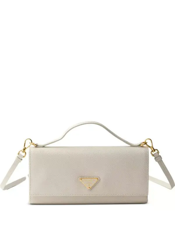 Prada Saffiano Leather Wallet With Shoulder Strap - Neutrals