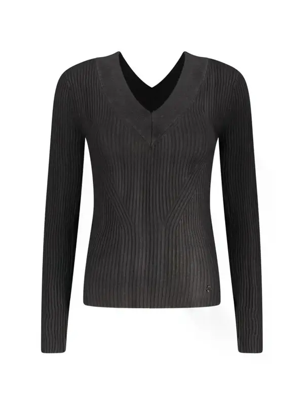 Guess Ribbed-knit V-neck Sweater - Black