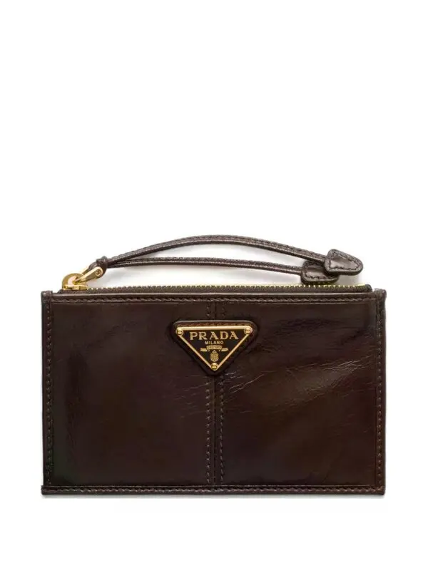Prada Leather Card Holder With Zipper - Brown
