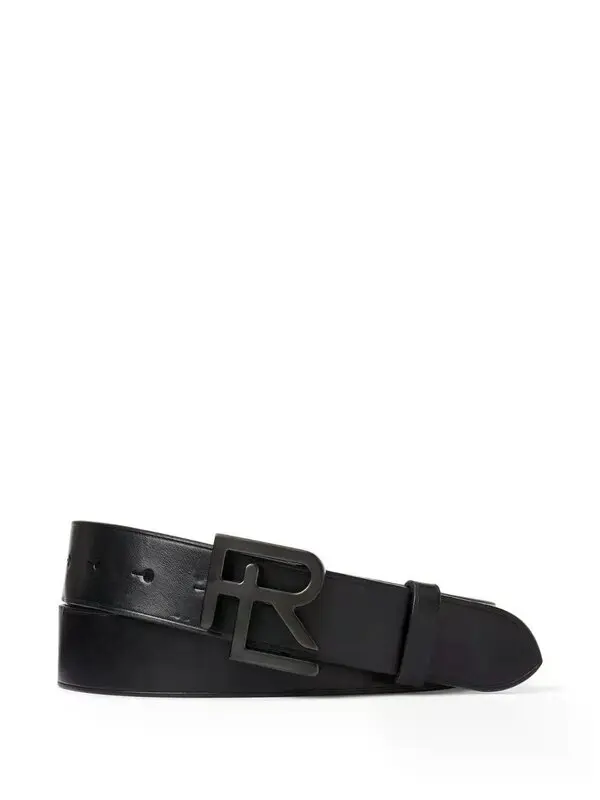 Ralph Lauren Purple Label Logo Buckle Leather Belt - Black