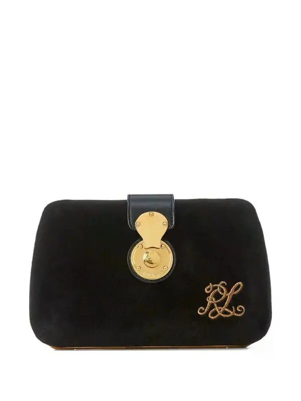 Ralph Lauren Logo-embroidered Velvet Clutch - Black