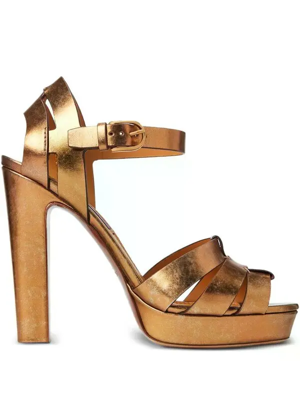Ralph Lauren Metallic-leather Platform Sandals - Brown