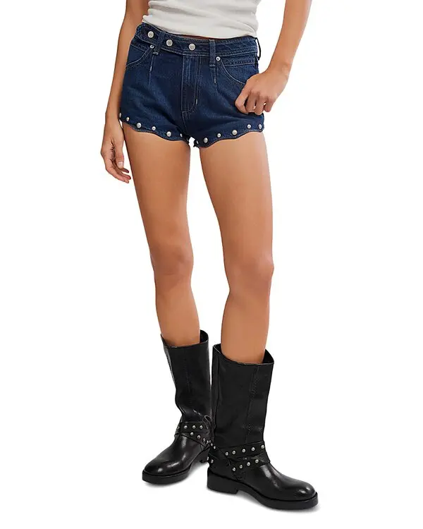 Free People Studded Denim Shorts - Midnight