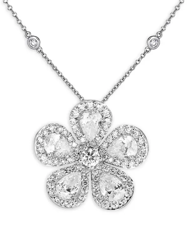 Piranesi Diamond Flower Pendant Necklace - White Gold