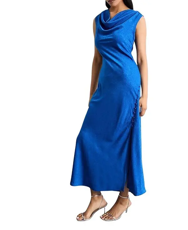 WAREHOUSE Cowl Bias Satin Button Detail Dress