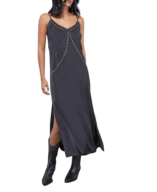 WAREHOUSE Premium Stud Embellished Slip Dress - Black