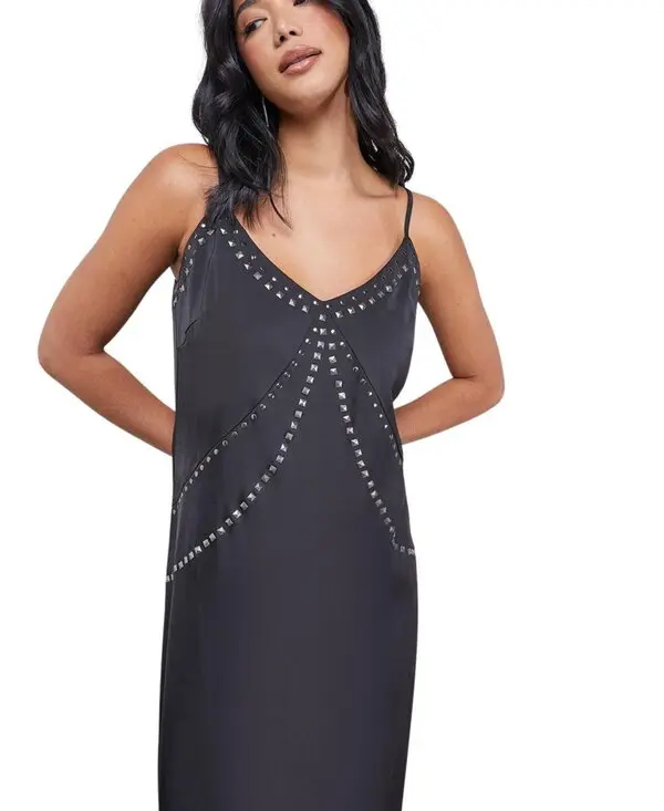WAREHOUSE Premium Stud Embellished Slip Dress