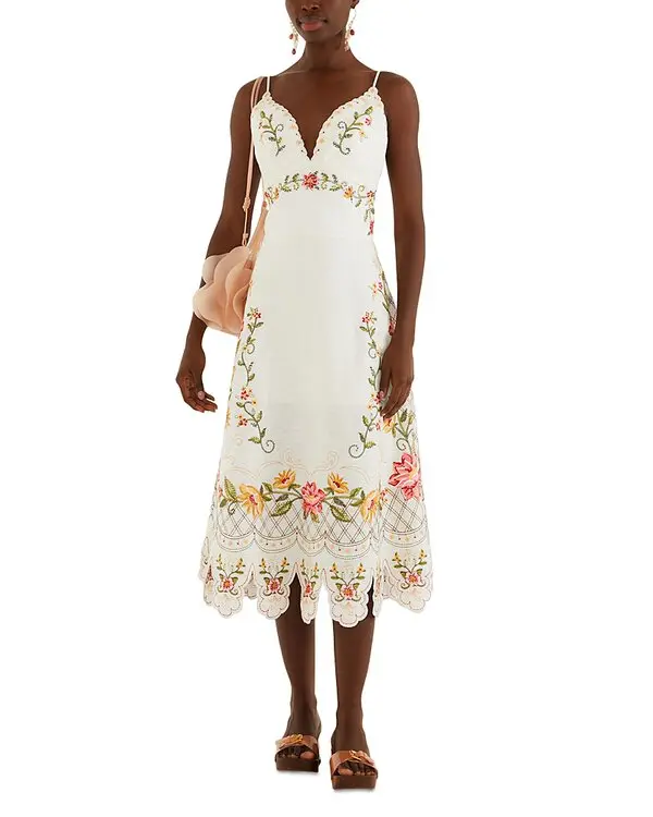 Farm Rio Embroidered Midi Dress - Off-white