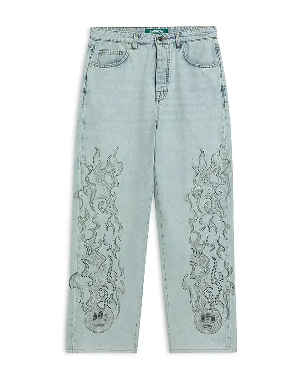BARROW Flame Print Relaxed Fit Jeans - Sky Blue Denim