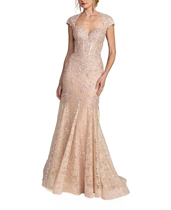 Mac Duggal Embellished Sweetheart Cap Sleeve Trumpet Gown - Blush