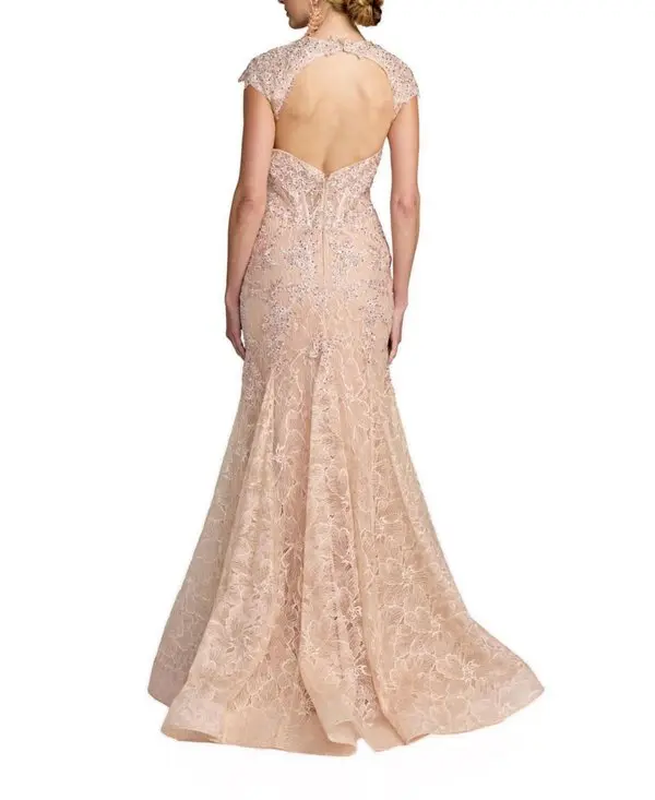 Mac Duggal Embellished Sweetheart Cap Sleeve Trumpet Gown