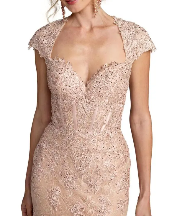 Mac Duggal Embellished Sweetheart Cap Sleeve Trumpet Gown