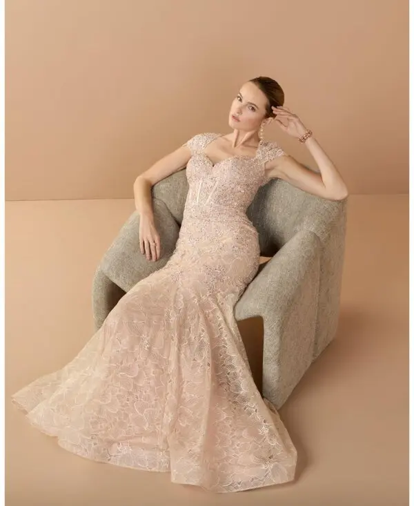 Mac Duggal Embellished Sweetheart Cap Sleeve Trumpet Gown