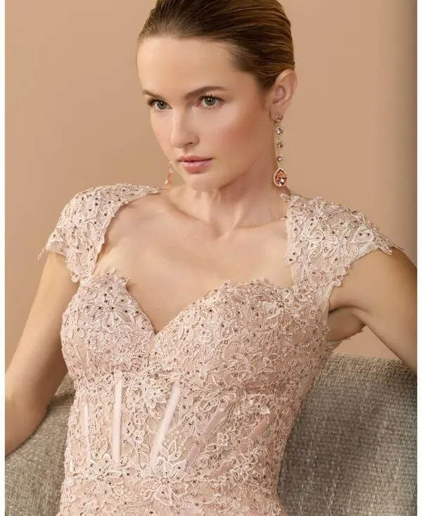 Mac Duggal Embellished Sweetheart Cap Sleeve Trumpet Gown