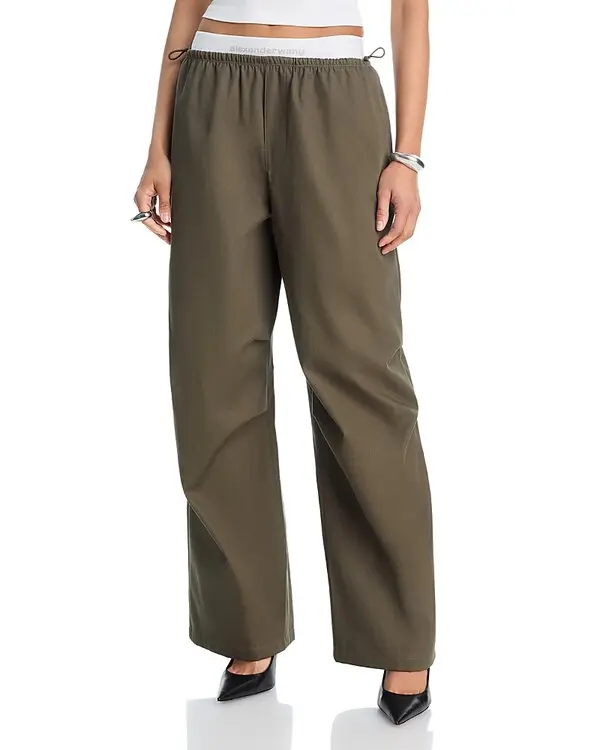 Alexander Wang Mid-rise Pants With Logo Elastic Waist - Army Green