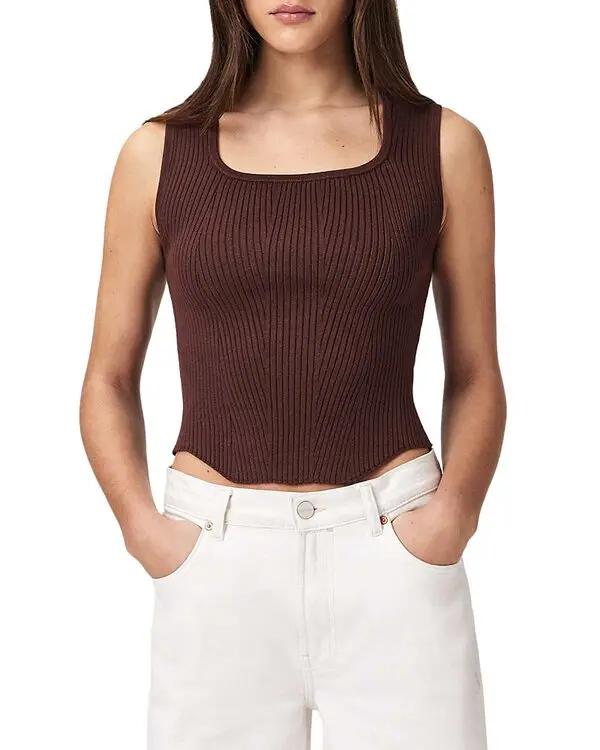 ALLSAINTS Cruz Ribbed Bodice Top - Burnt Umber