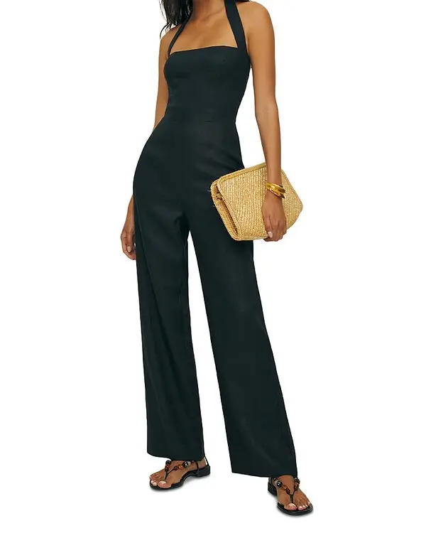 REFORMATION Malika Linen Jumpsuit - Black