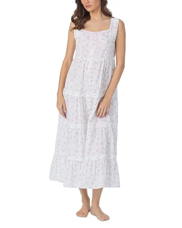 Eileen West Monica Button Front Ballet Nightgown - White Petite Rose