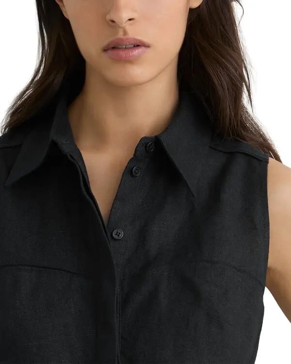 REISS Linen Collared Romper - Navy