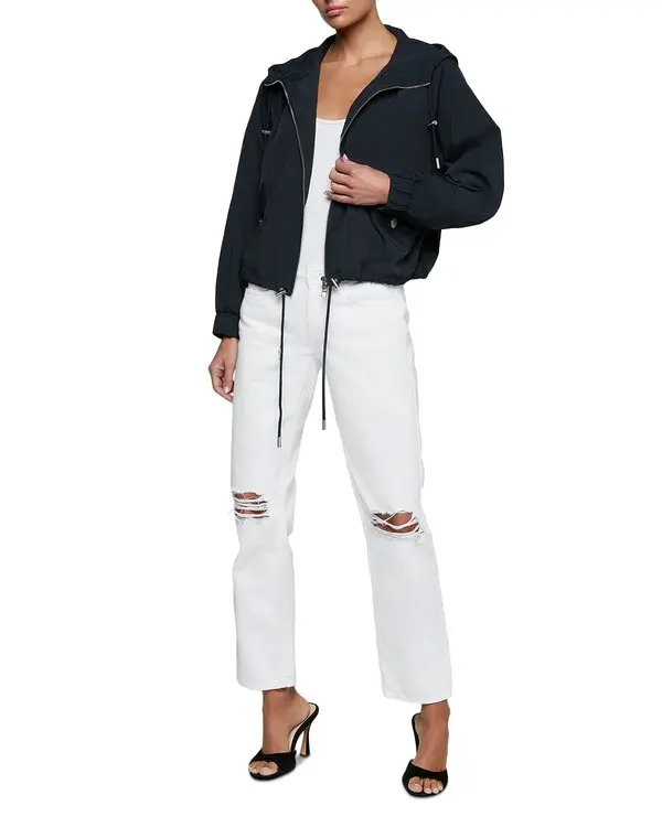 L'Agence Miro Zip-up Hooded Windbreaker Jacket - Black