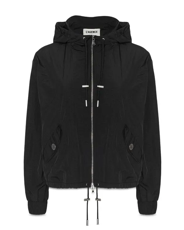 L'Agence Miro Zip-up Hooded Windbreaker Jacket - Black