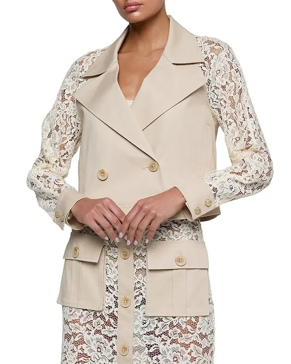 L'Agence Novelle Lace Sleeve Trench Coat - Biscuit/ecru