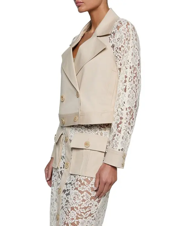 L'Agence Novelle Lace Sleeve Trench Coat - Biscuit/ecru