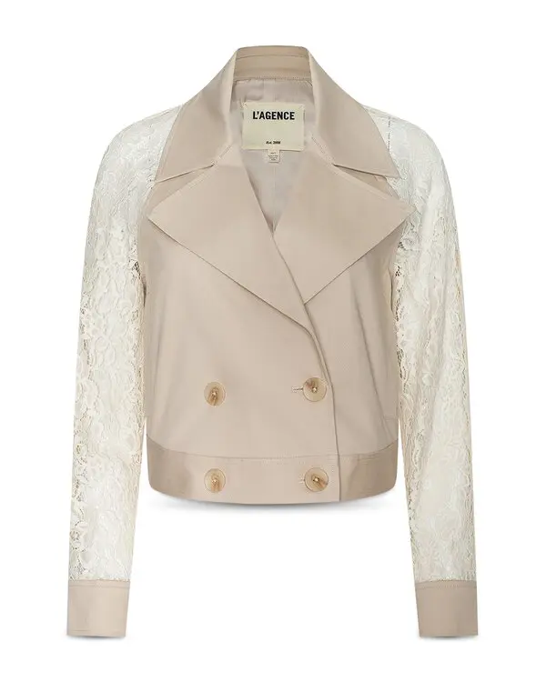 L'Agence Novelle Lace Sleeve Trench Coat - Biscuit/ecru