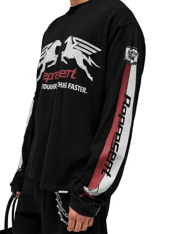 REPRESENT Mesh Pegasus Long Sleeve T Shirt - Jet Black