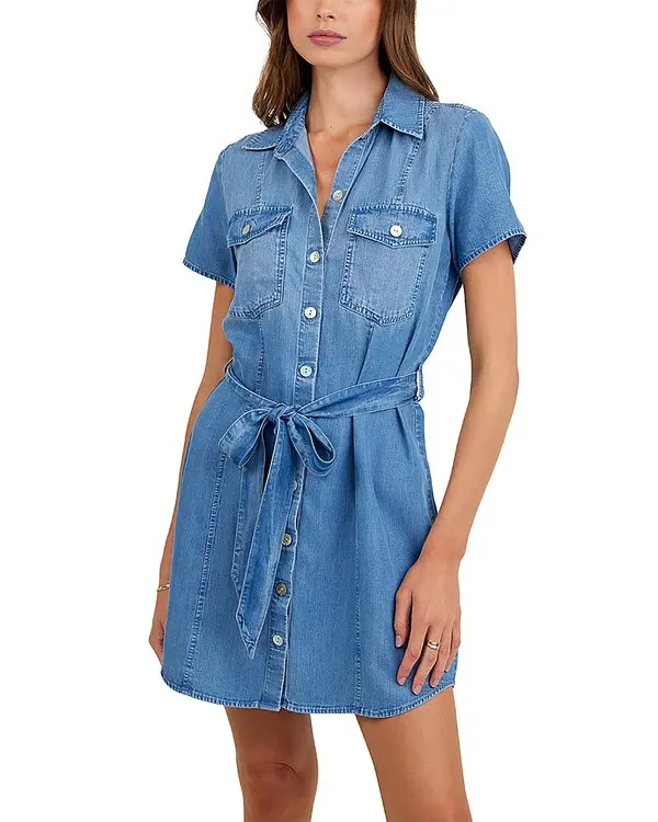 Bella Dahl Short Sleeve Belted Shirt Dress - Indigo Harbor Wash