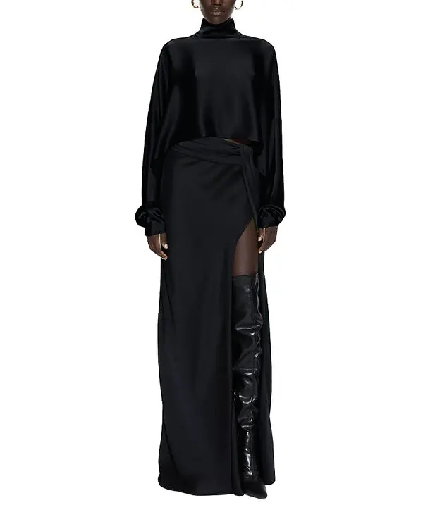 Lapointe Satin Caftan Top - Black