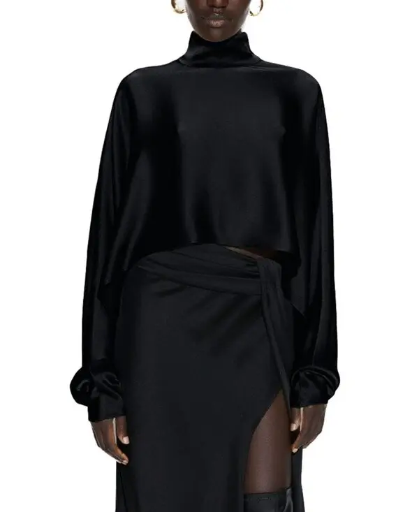 Lapointe Satin Caftan Top - Black