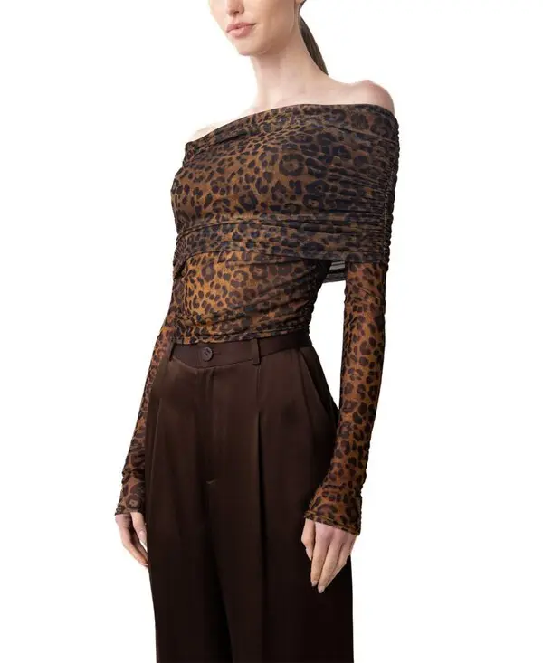 Lapointe Printed Mesh Off-the-shoulder Top