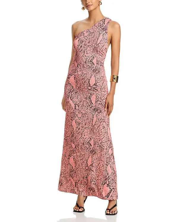 AFRM Carlotta One Shoulder Maxi Dress - Peach Snake