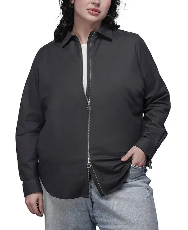 WILDFANG Essential Long Sleeve Oxford Zip-up Shirt - Charcoal
