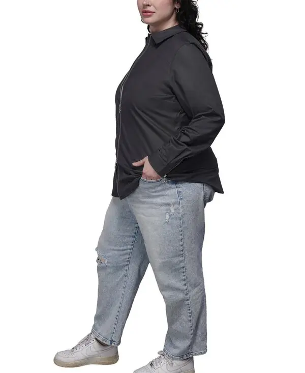 WILDFANG Essential Long Sleeve Oxford Zip-up Shirt - Charcoal