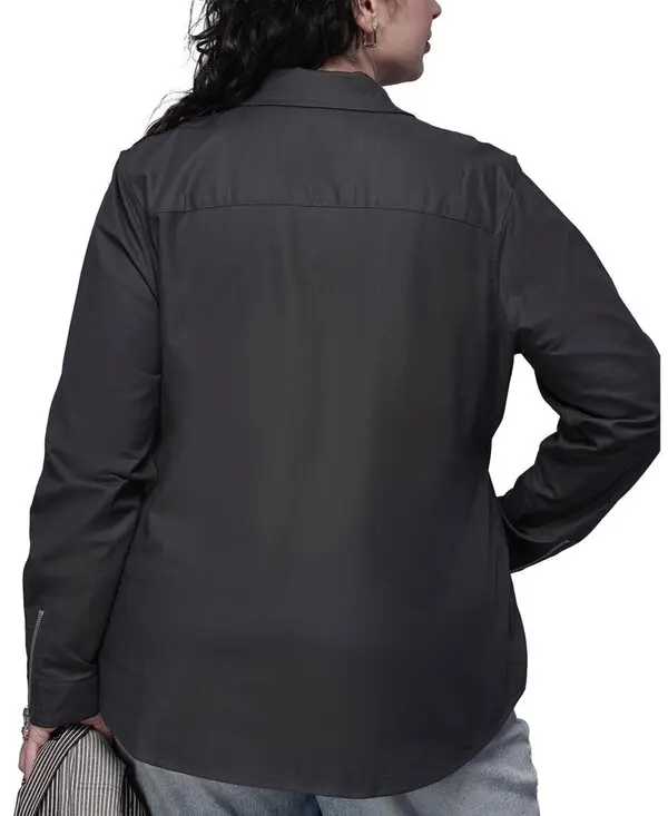 WILDFANG Essential Long Sleeve Oxford Zip-up Shirt - Charcoal
