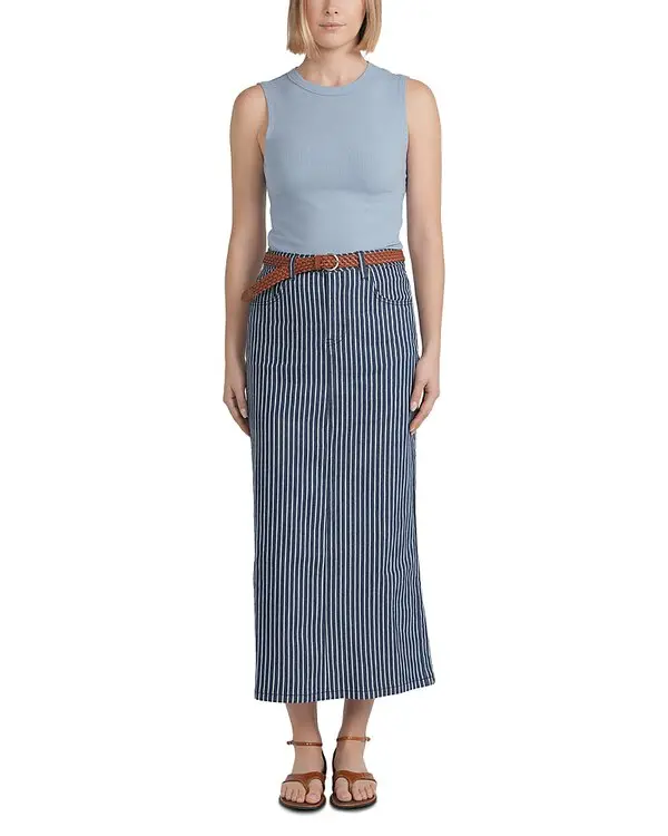 POINT Striped Maxi Skirt - Indigo Cream Stripe
