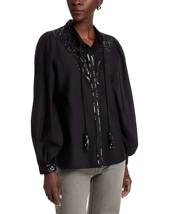 Kobi Halperin Harper Sequinned Embroidered Blouse - Black