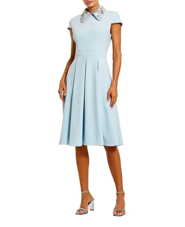 Mac Duggal Crepe Midi Dress With Beading - Powder Blue