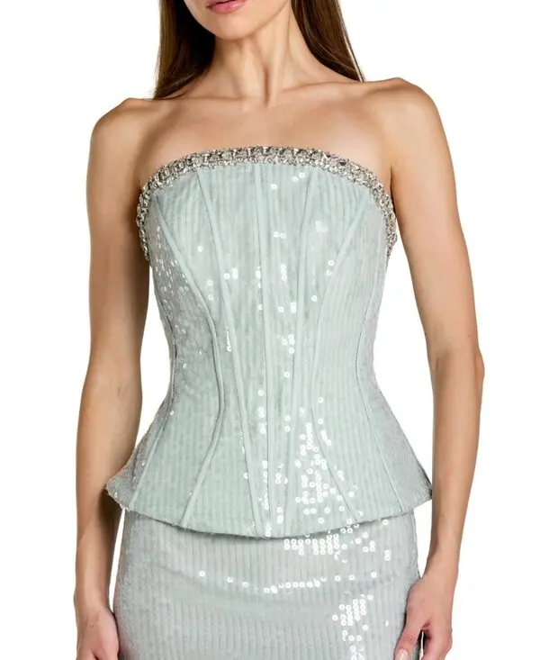 Mac Duggal Strapless Sequin Peplum Gown With Rhinestone Trim - Pale Blue