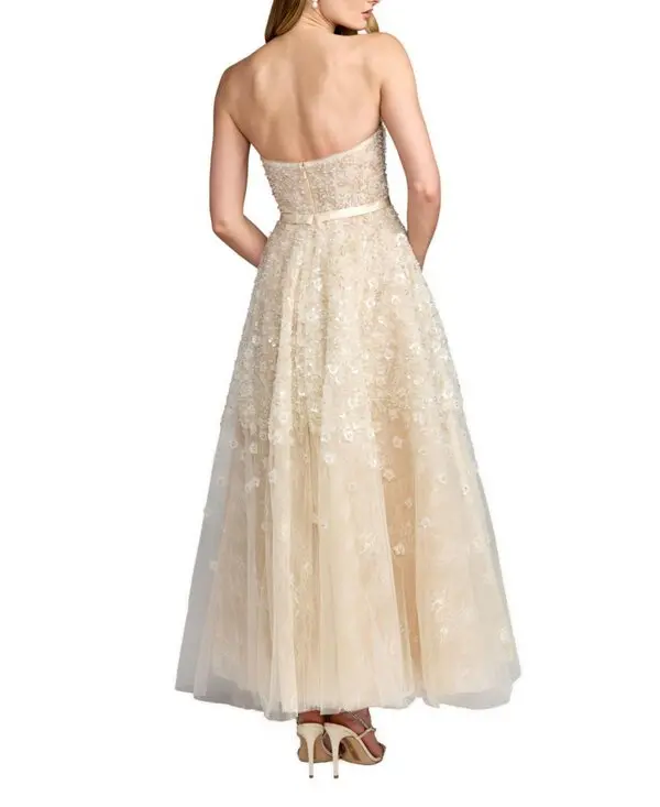 Mac Duggal Sequin Floral Strapless A-line Midi Dress