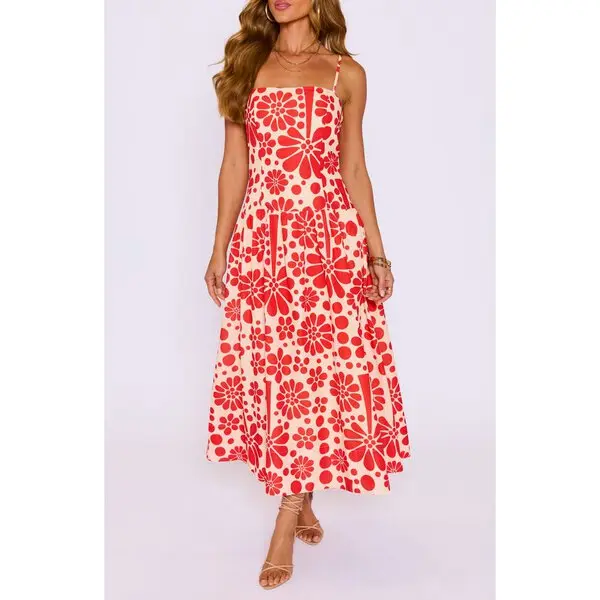 VICI Meadows Sleeveless Fit & Flare Maxi Dress - Cream/red