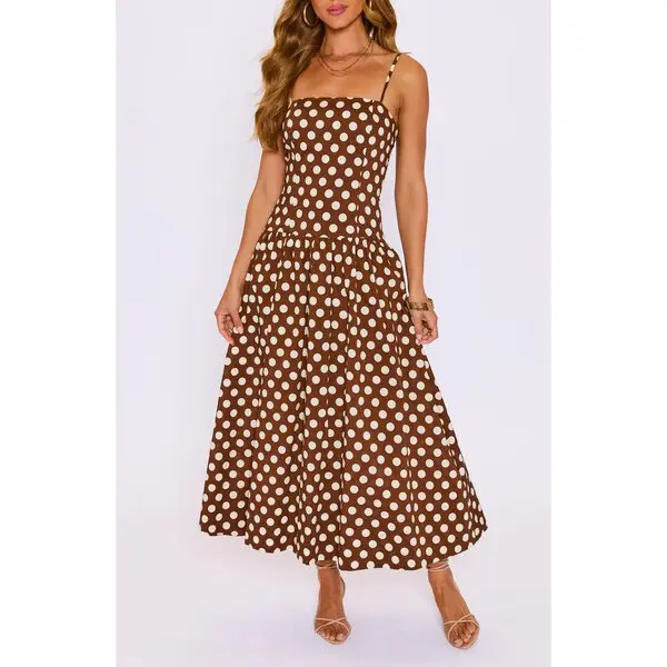 VICI Dropwaist Sleeveless Maxi Dress - Brown/cream