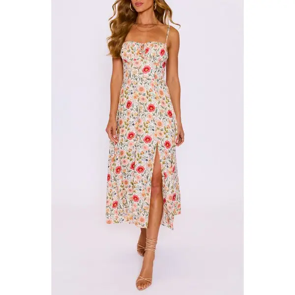 VICI Floral Print Maxi Dress - Cream/red