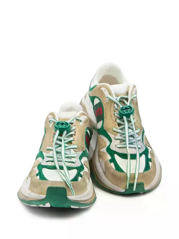 Gucci Striped Leather Sneakers - Neutrals