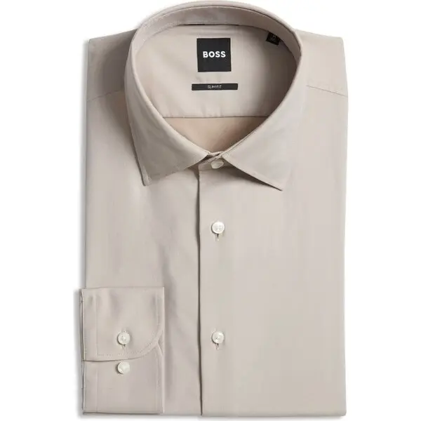 BOSS P Hank Slim Fit Dress Shirt - Open Beige